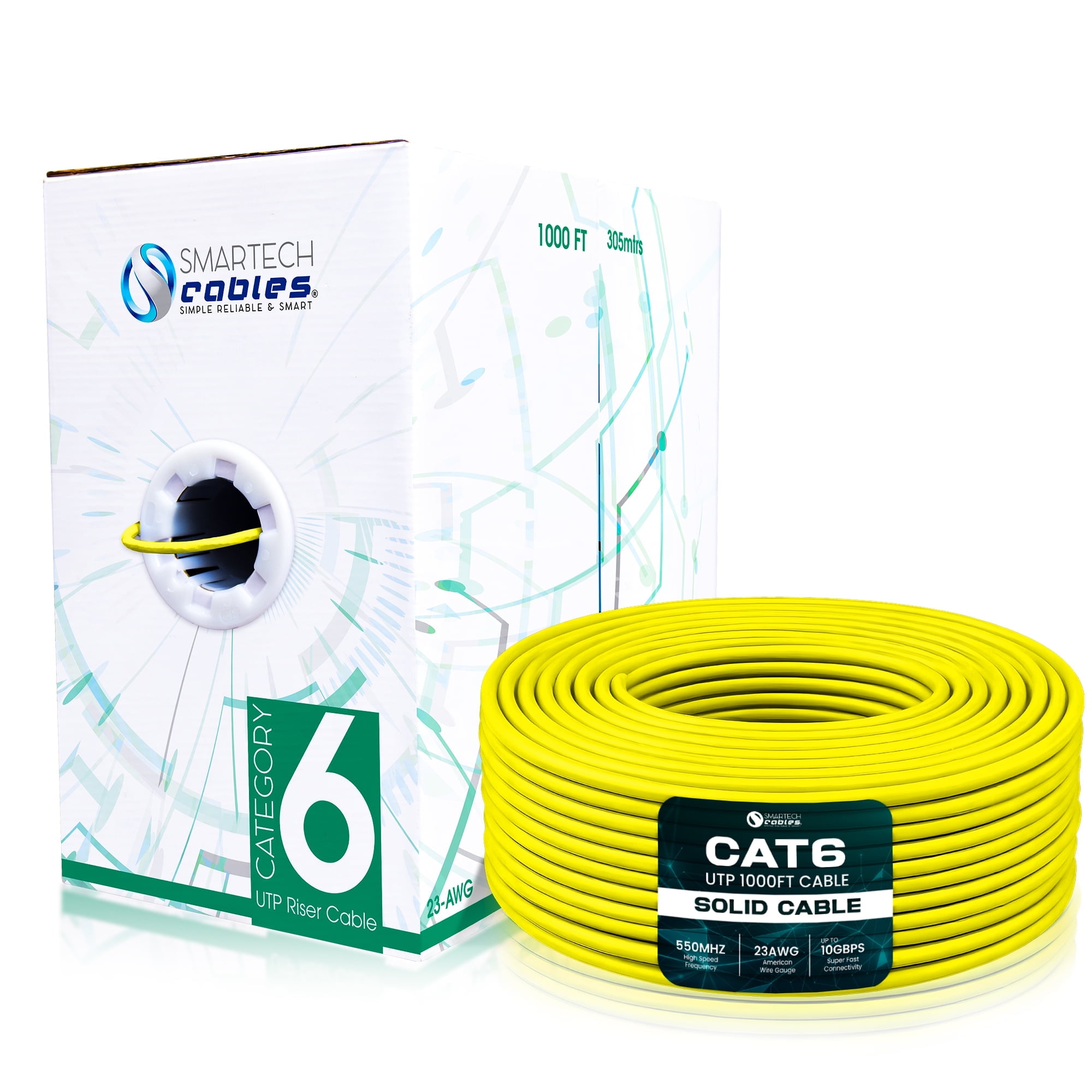 Smartech 1000ft Cat6 Riser CCA Ethernet Cable, 550MHz, 23AWG, UTP, 1 ...