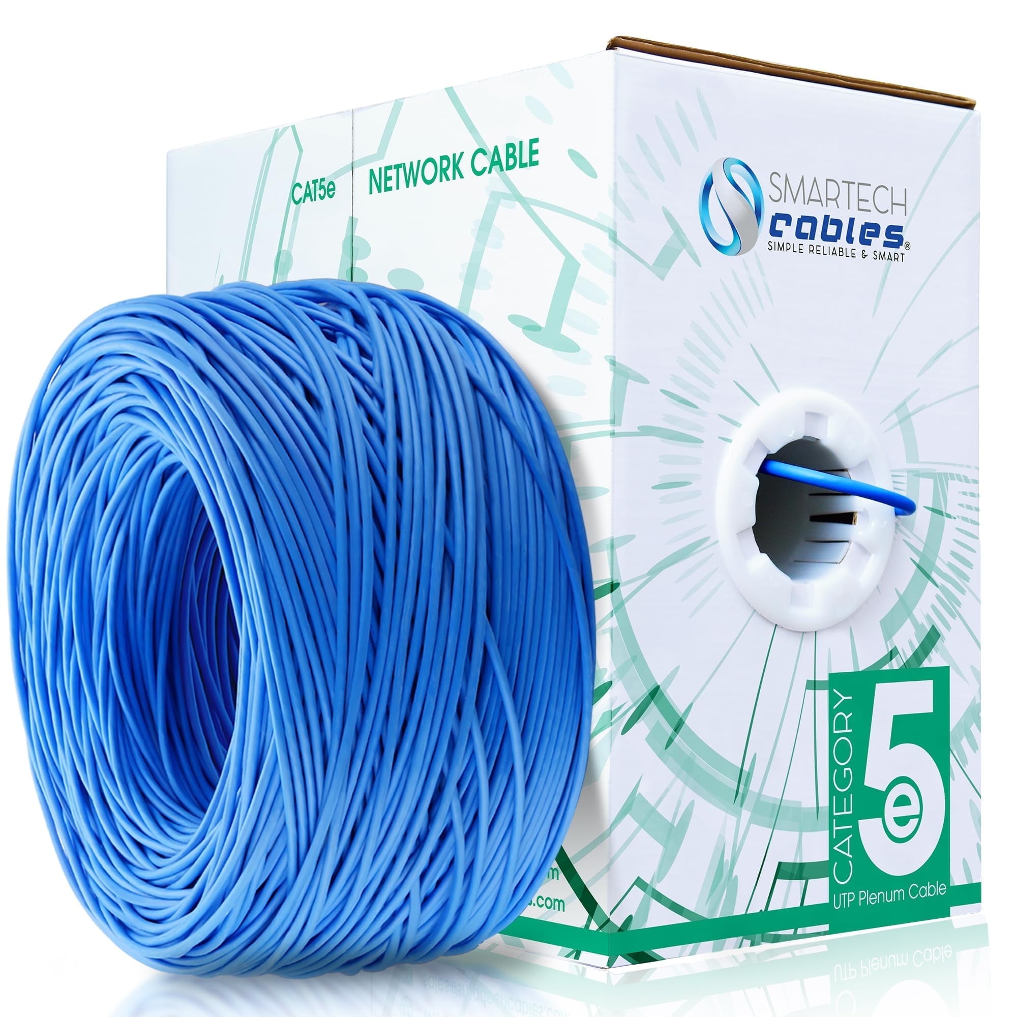 Smartech Cat5e Plenum Ethernet Cable - 1000ft, 24AWG, 350MHz, 4-Pair UTP, Blue - Walmart.com
