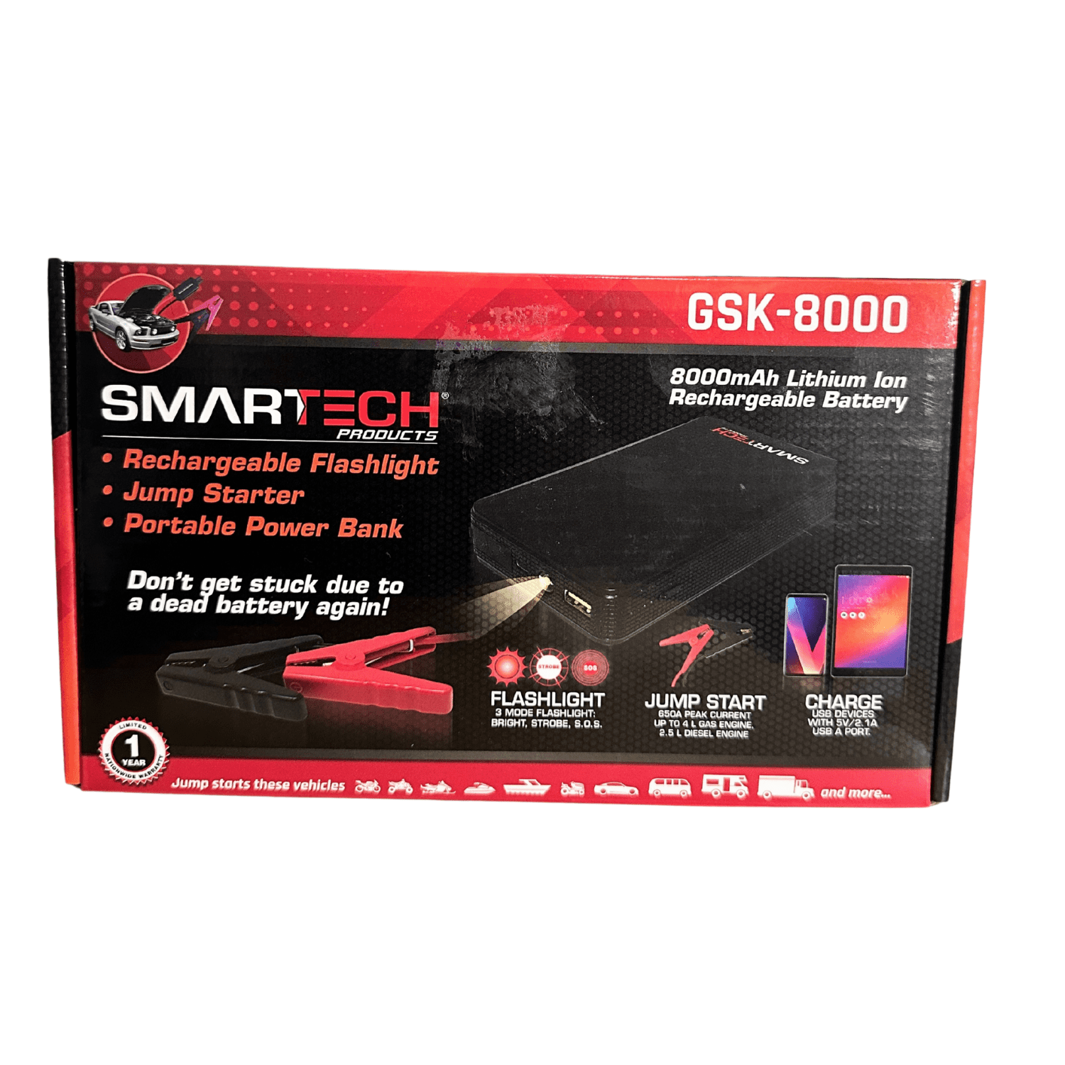 Smartech Products - 8000 mAh Lithium Powered Vehicle Jump Starter and Power Bank - Walmart.com