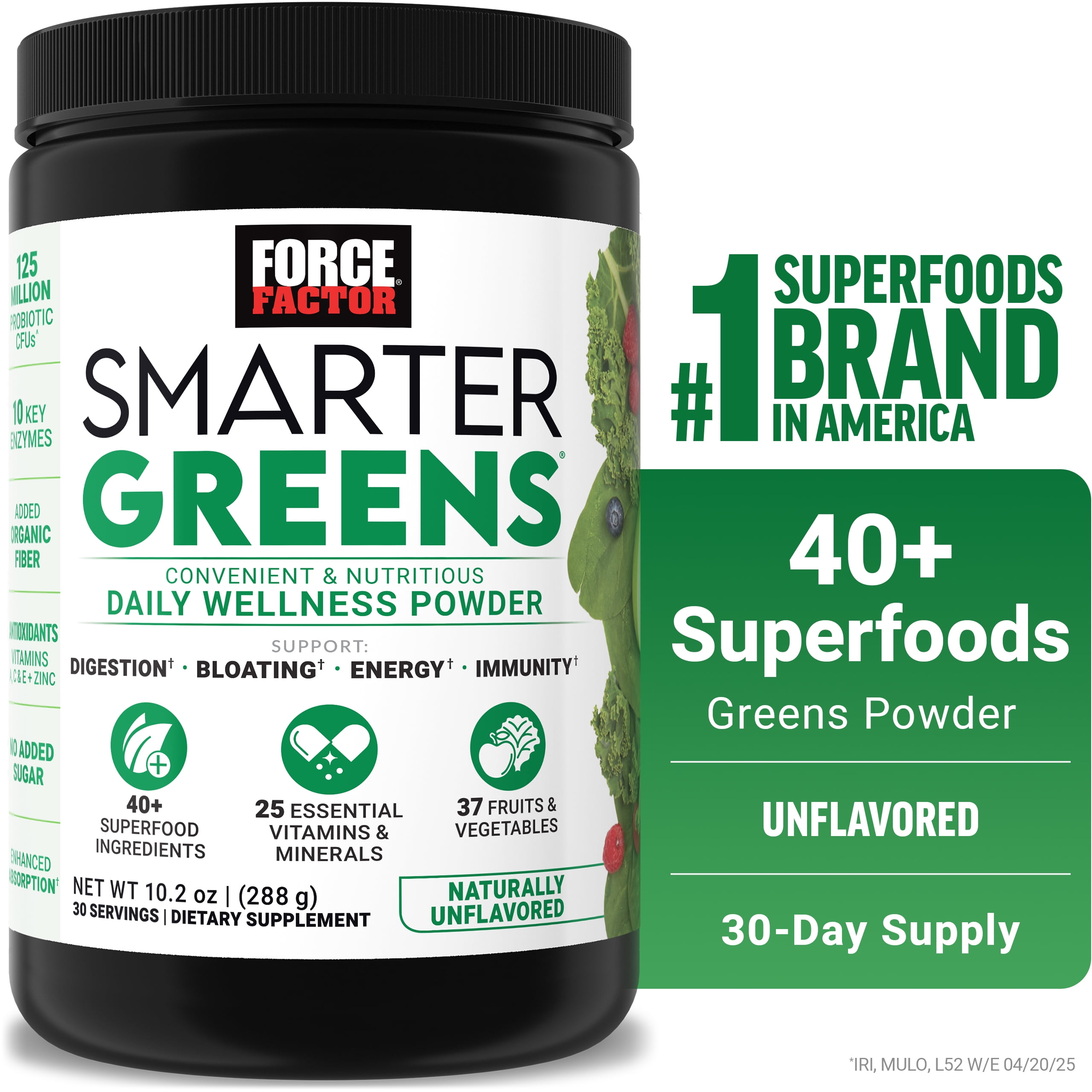 Force Factor Smarter Greens Daily Wellness Greens Powder for Gut Health ...