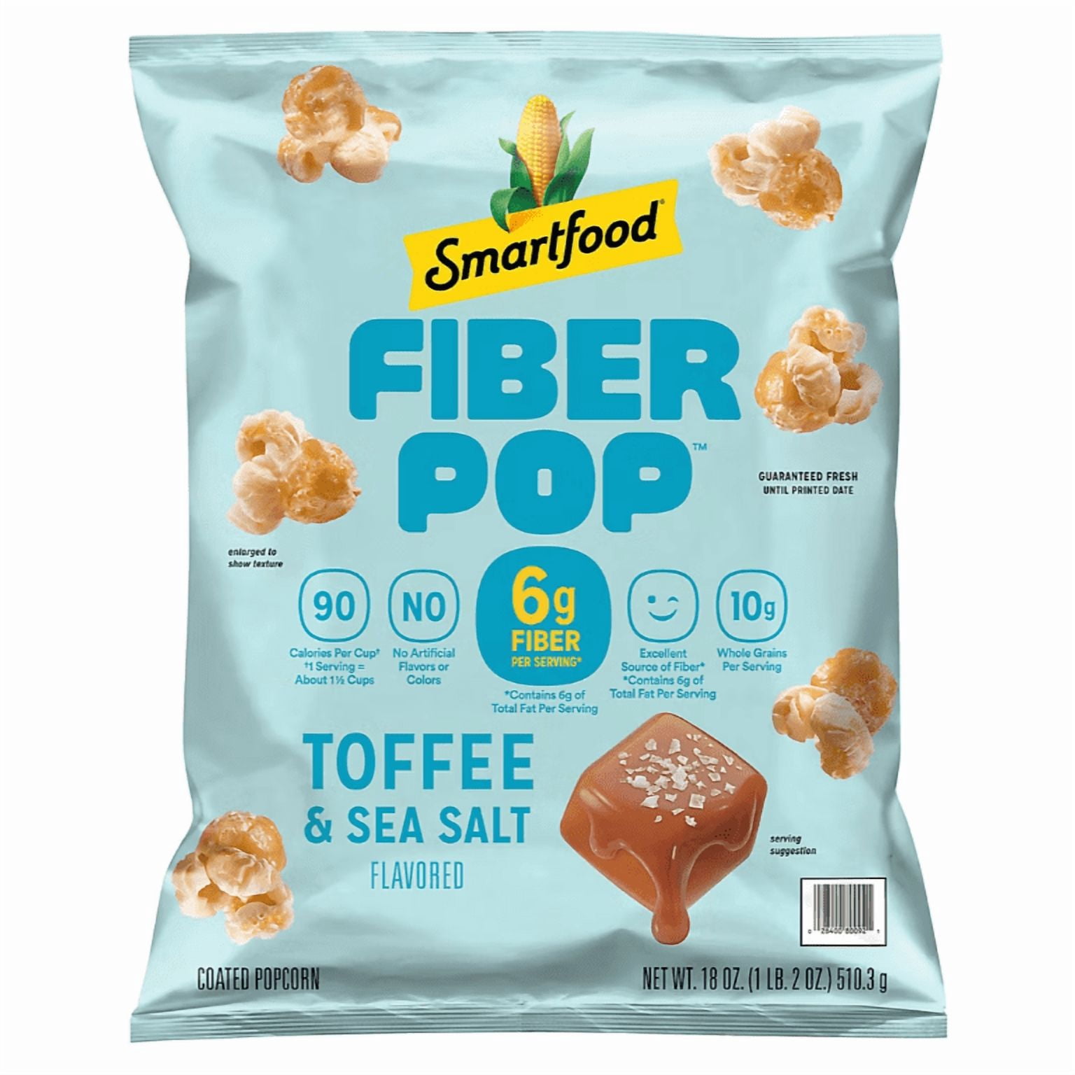 Smartfood Fiber Pop Popcorn, Toffee & Sea Salt Flavored, 18 oz ...