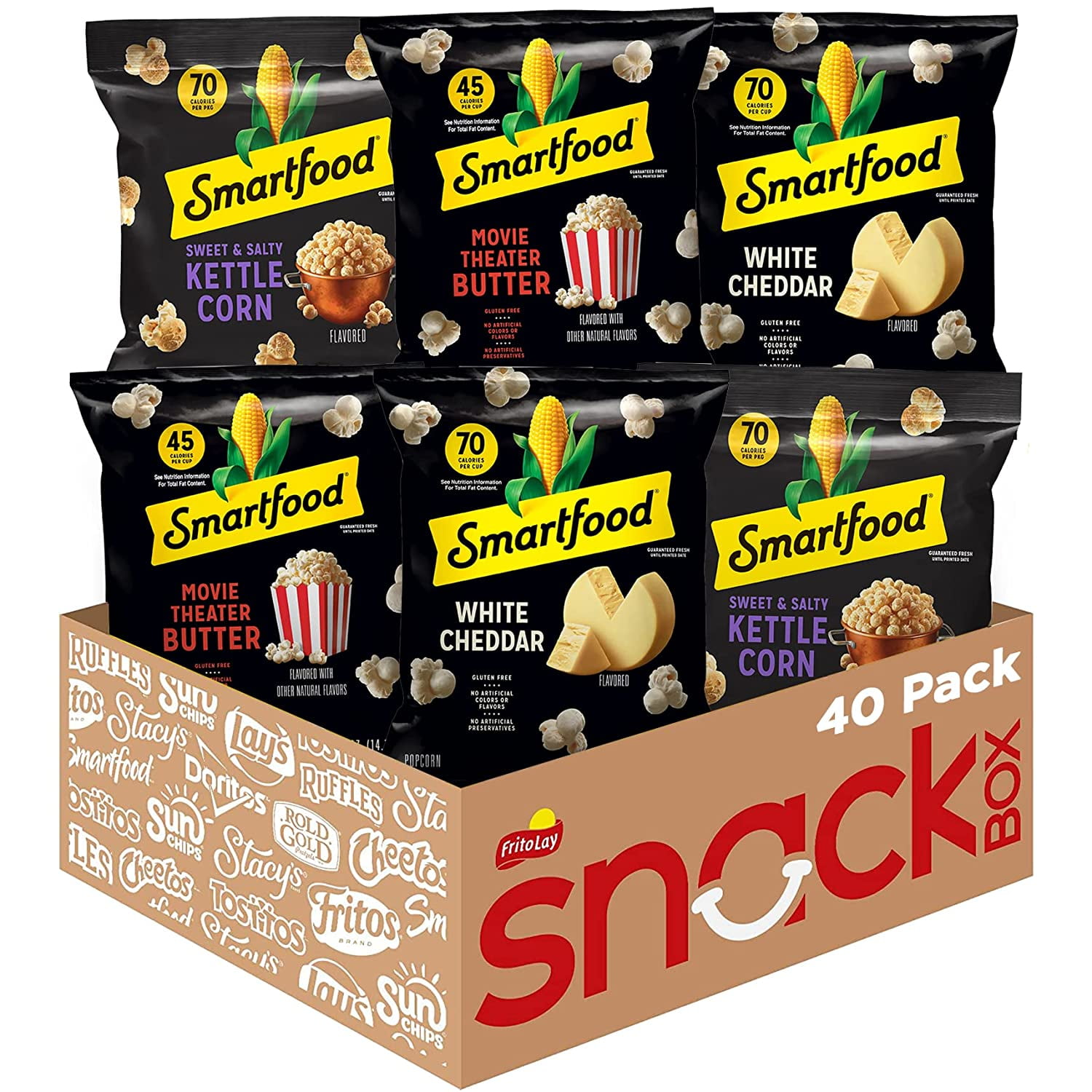 Smartfood Popcorn Variety Snack Pack Popcorn Snacks, 40 Count Multipack ...