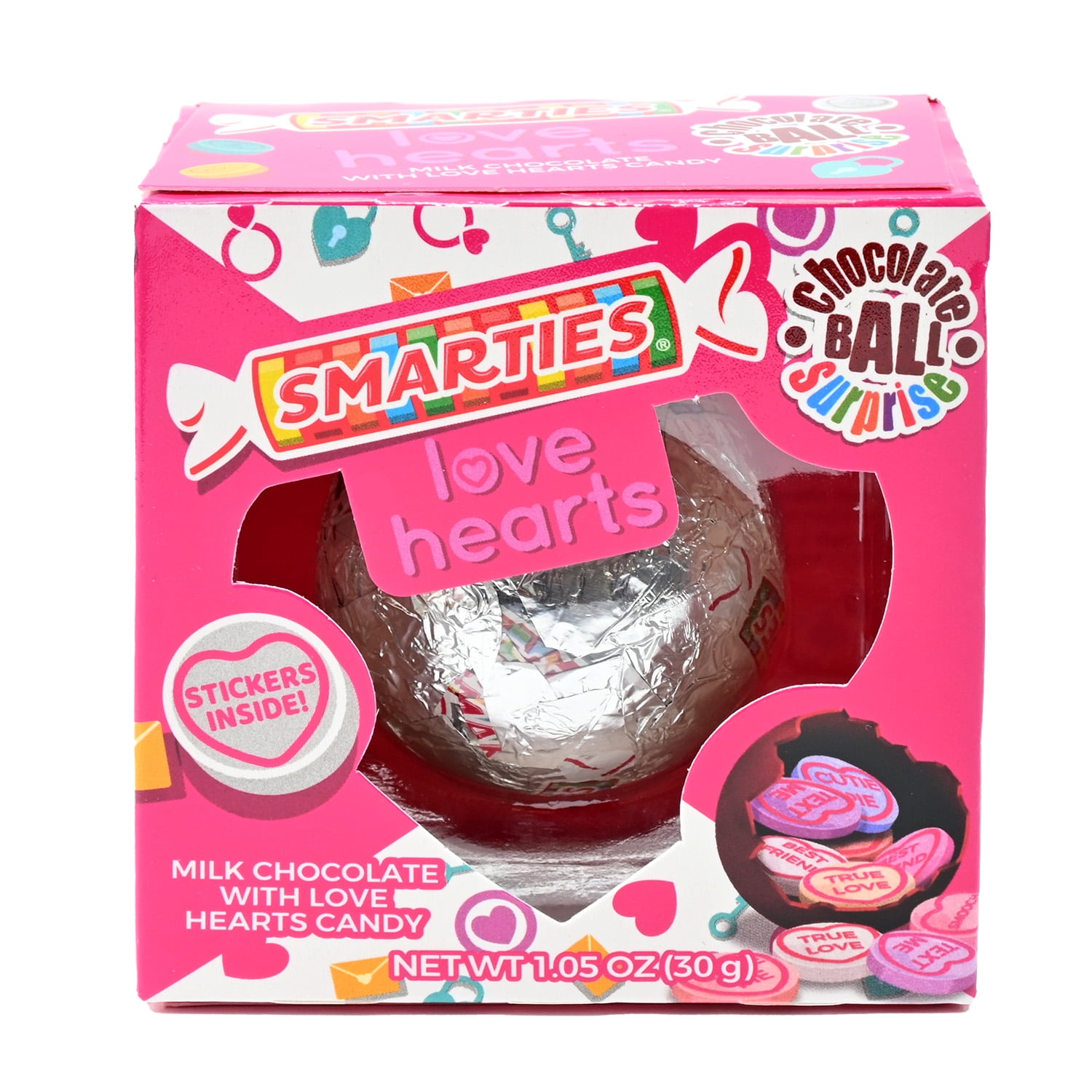 Smarties Love Hearts Chocolate Ball Surprise with Stickers 1.05oz Box ...