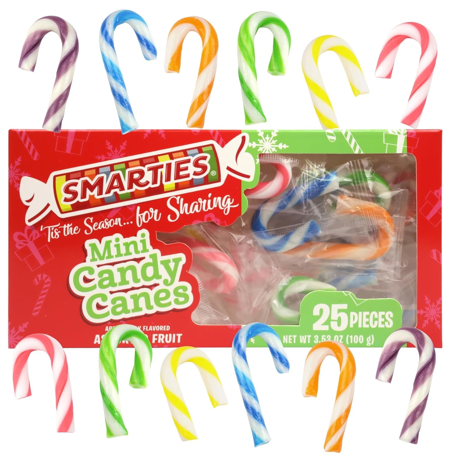 Smarties Mini Candy Canes, Christmas Stocking Stuffers, 25 Count, 3.53 ...