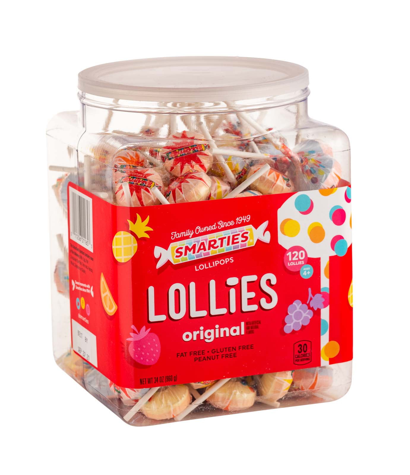 Smarties Candy Sucker Lollipops, Individually Wrapped Pops, 34 Oz Jar ...