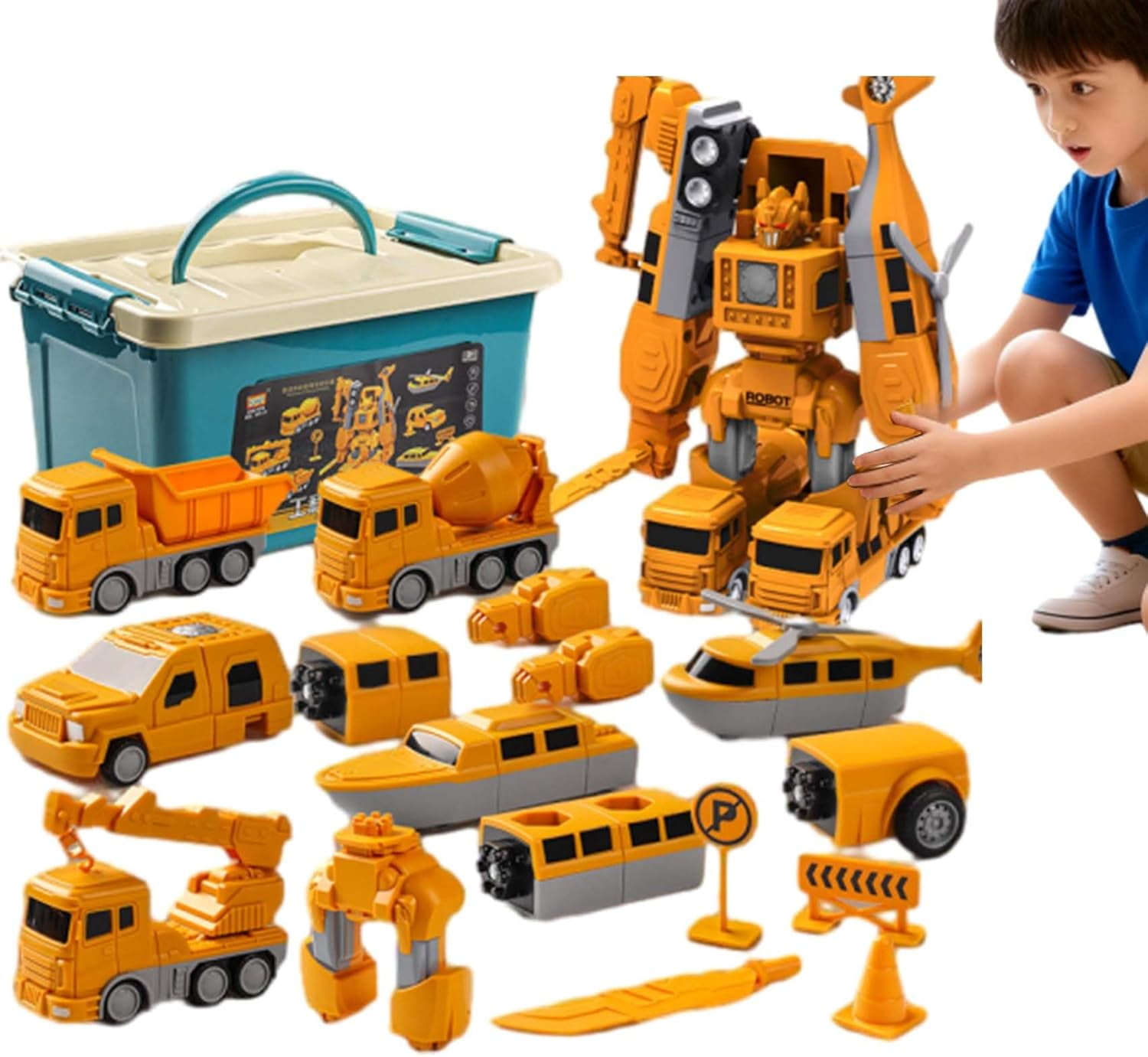 Smartoon Kids Magnetic Toys,26/35PCS Magnetics Robocar Set with Storage ...
