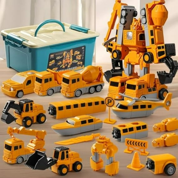 Smartoon Magnetic Toys, 35PCS Magnetic Robocar Set with Storage Box, Construction Vehicle ...