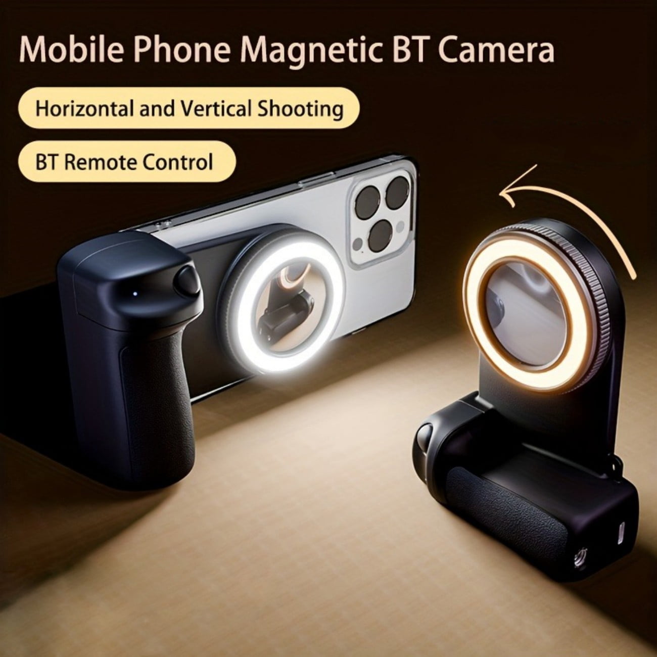 Smartphone Camera Grip with Magnetic BT Remote, 360° Rotating Magnetic ...