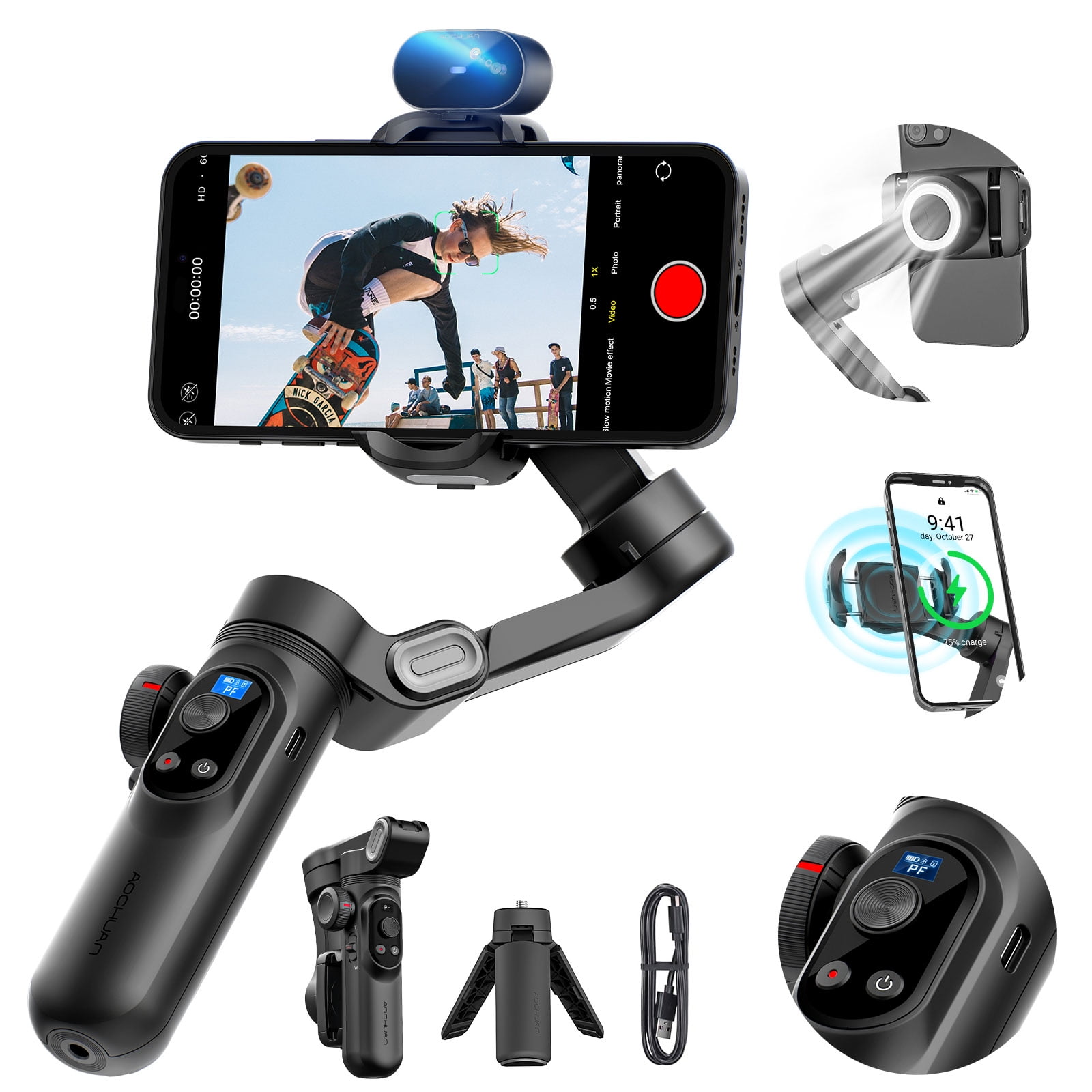 Smartphone Gimbal Stabilizer, 3-axis Stabilizer for iPhone&Android, AI Tracking Sensor(No App ...