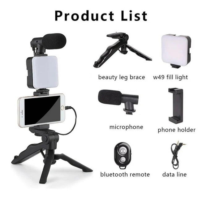 Smartphone Vlogging Kit With Tripod Phone Holder Mini Microphone LED ...