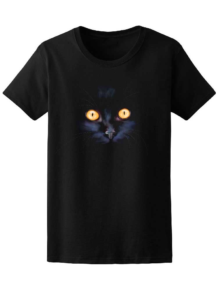 Smartprints Mens Graphic Tee - Big Eyed Black Cat - Regular Fit 100% ...