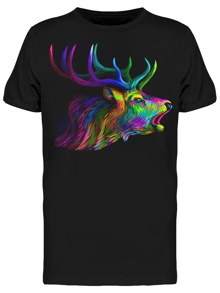 Smartprints Mens Graphic Tee - Multicolored Neon Deer - Regular Fit 100 ...