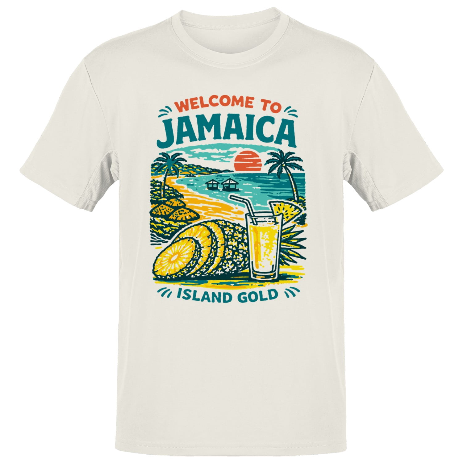 Smartprints Welcome to Jamaica Gold Sunset T-Shirt Off White, Cotton ...