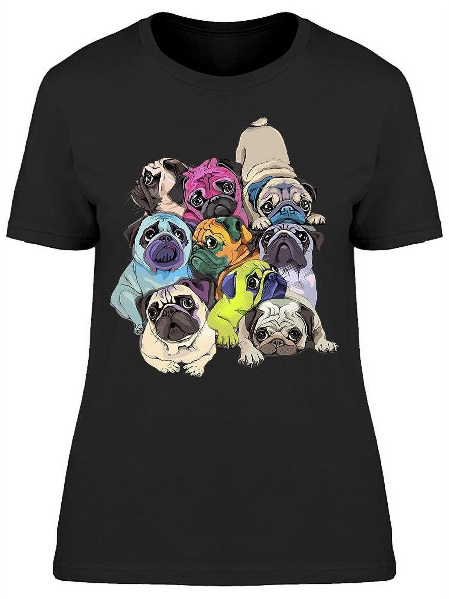 Smartprints Womens Graphic Tee - Colorful Pugs - Regular Fit 100% ...