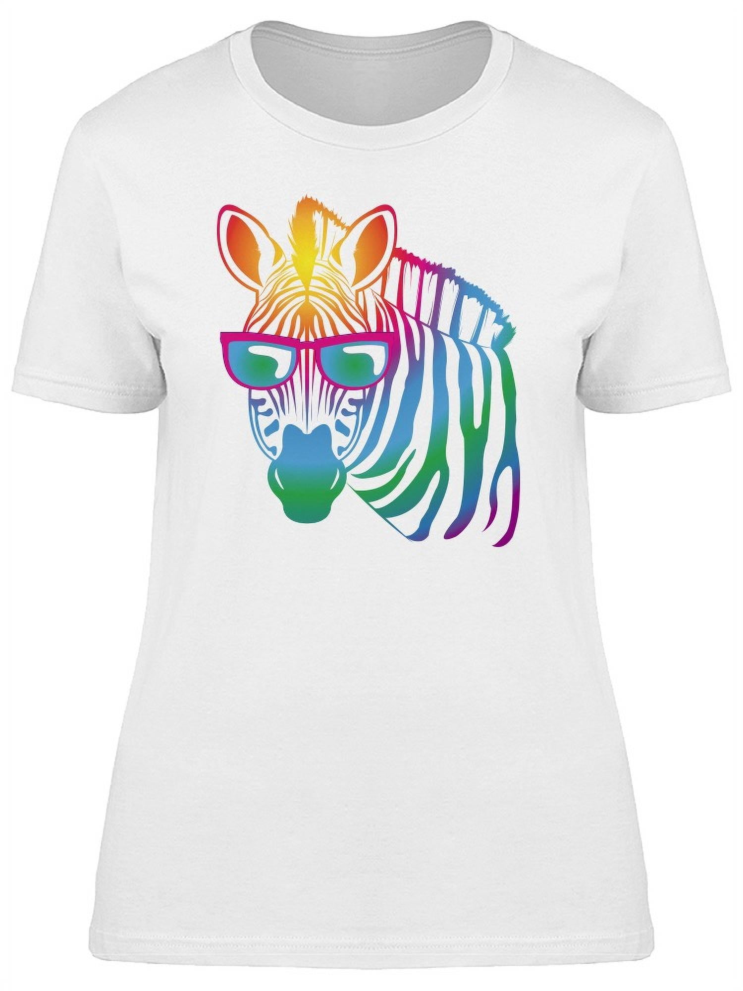 Smartprints Womens Graphic Tee - Cool Rainbow Zebra - Regular Fit 100% ...