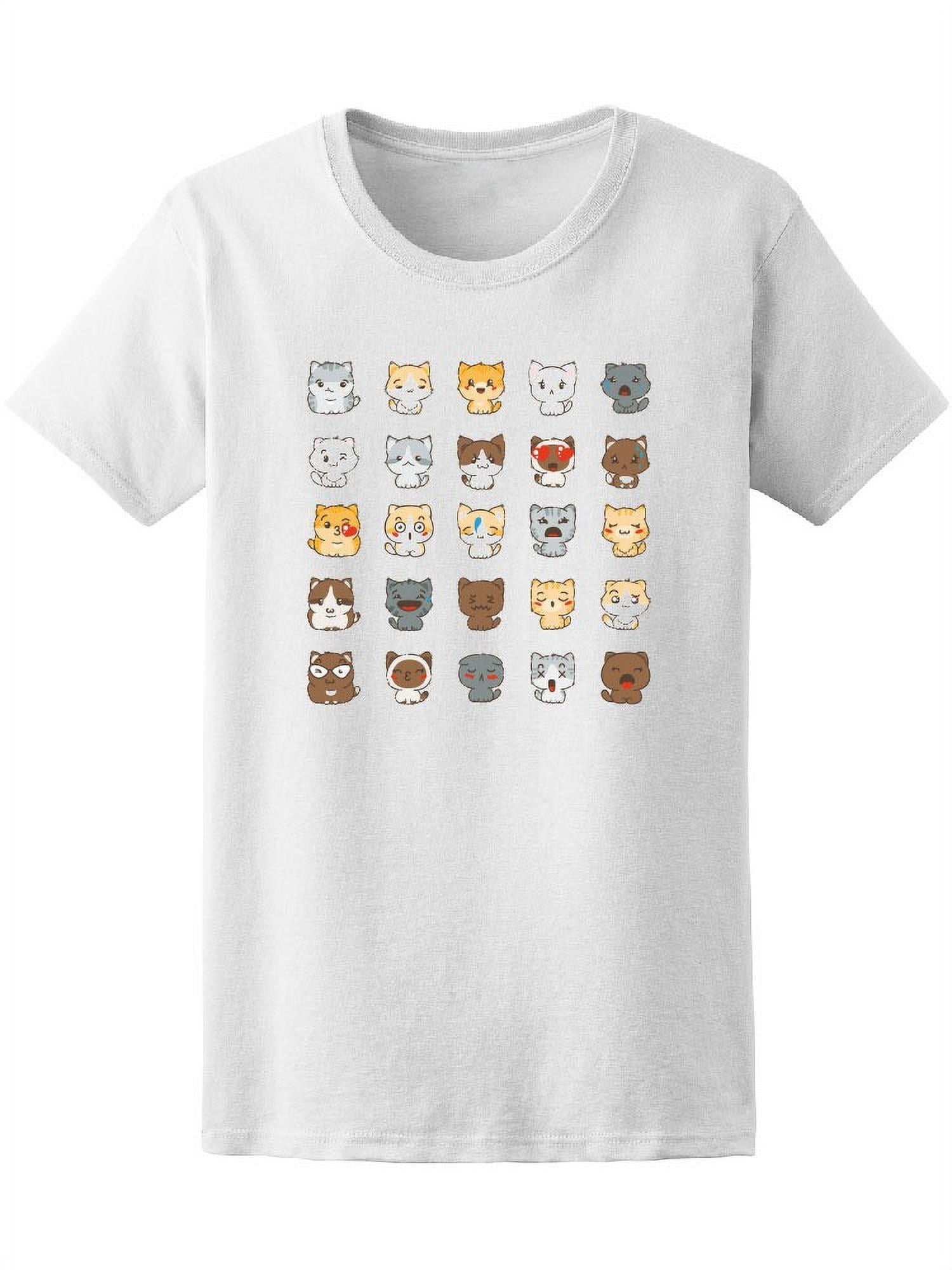 Smartprints Womens Graphic Tee - Kawaii Cats & Dogs - Regular Fit 100% ...