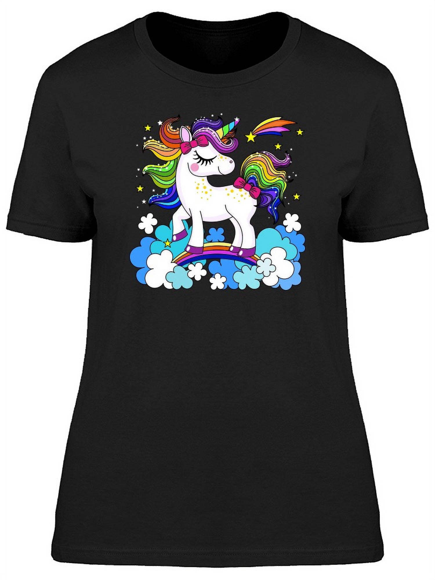 Smartprints Womens Graphic Tee - Unicorn On Top Of Rainbow - Regular ...