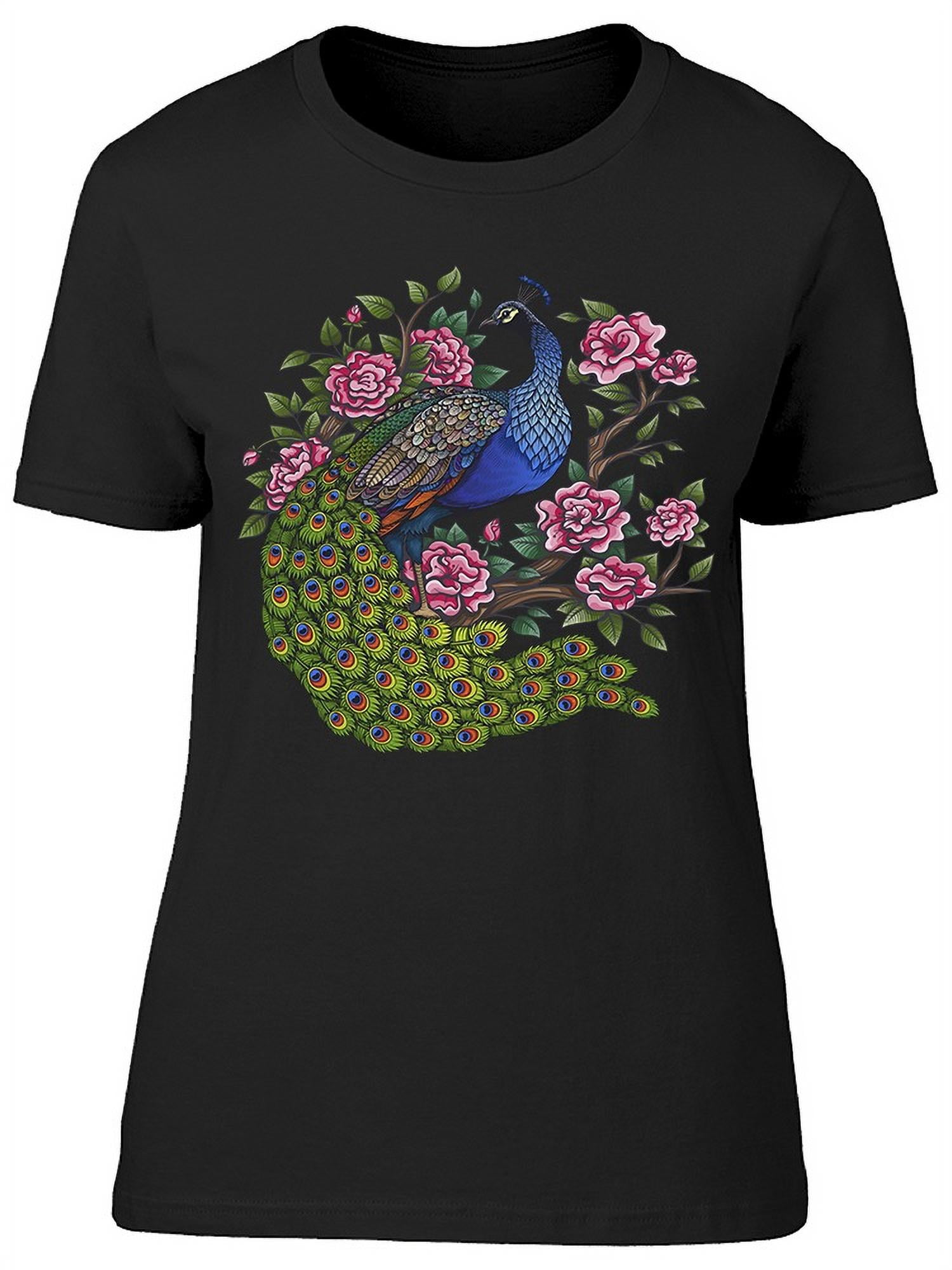 Smartprints Womens Graphic Tee - Vintage Peacock Roses - Regular Fit ...