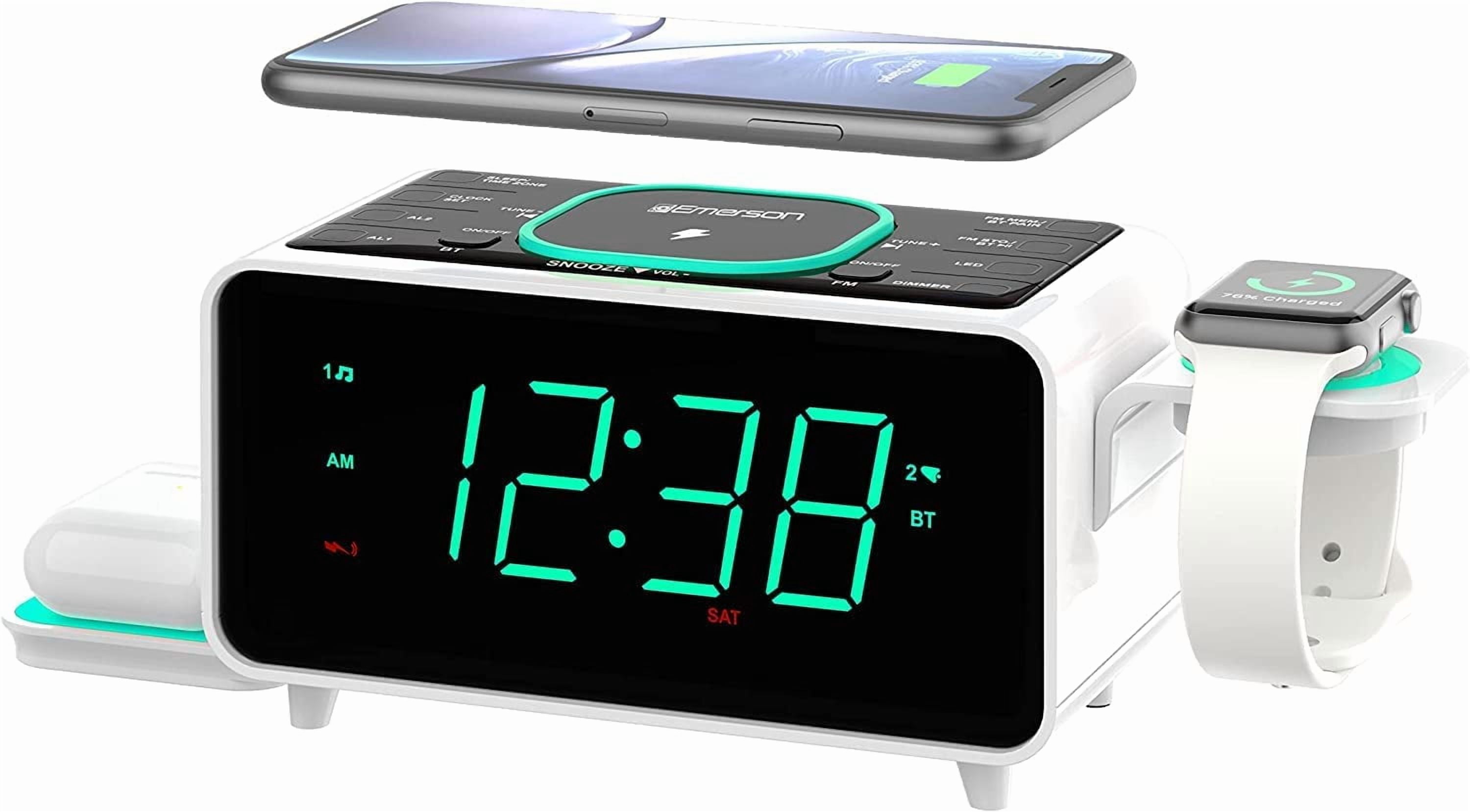 Smartset Dual Alarm Clock FM Radio with Wireless Charging, Bluetooth ...