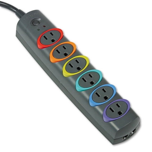 Smartsockets Color-Coded Strip Surge Protector, 6 Outlets, 7 Ft Cord ...