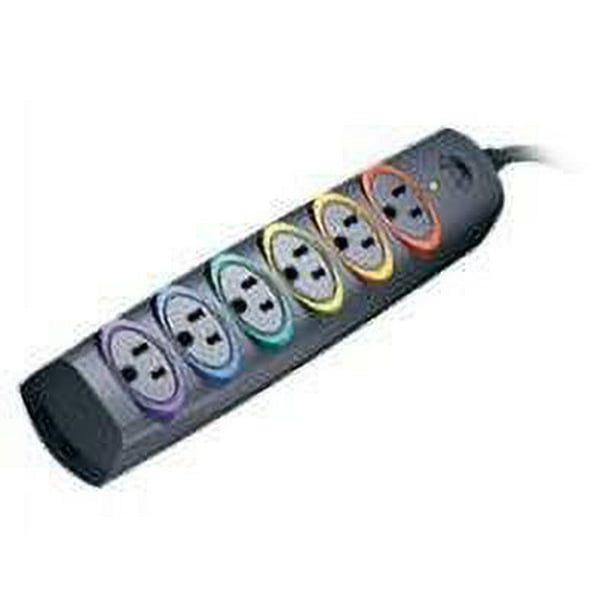 Smartsockets Color-Coded Strip Surge Protector, 6 Outlets, 7 Ft Cord ...