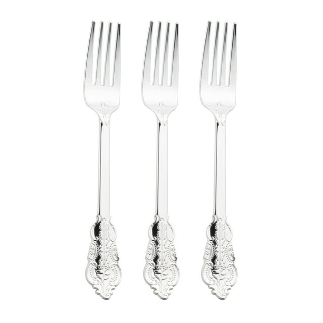 Smarty 7.4" Shiny Metallic Baroque Silver Disposable Plastic Forks ...