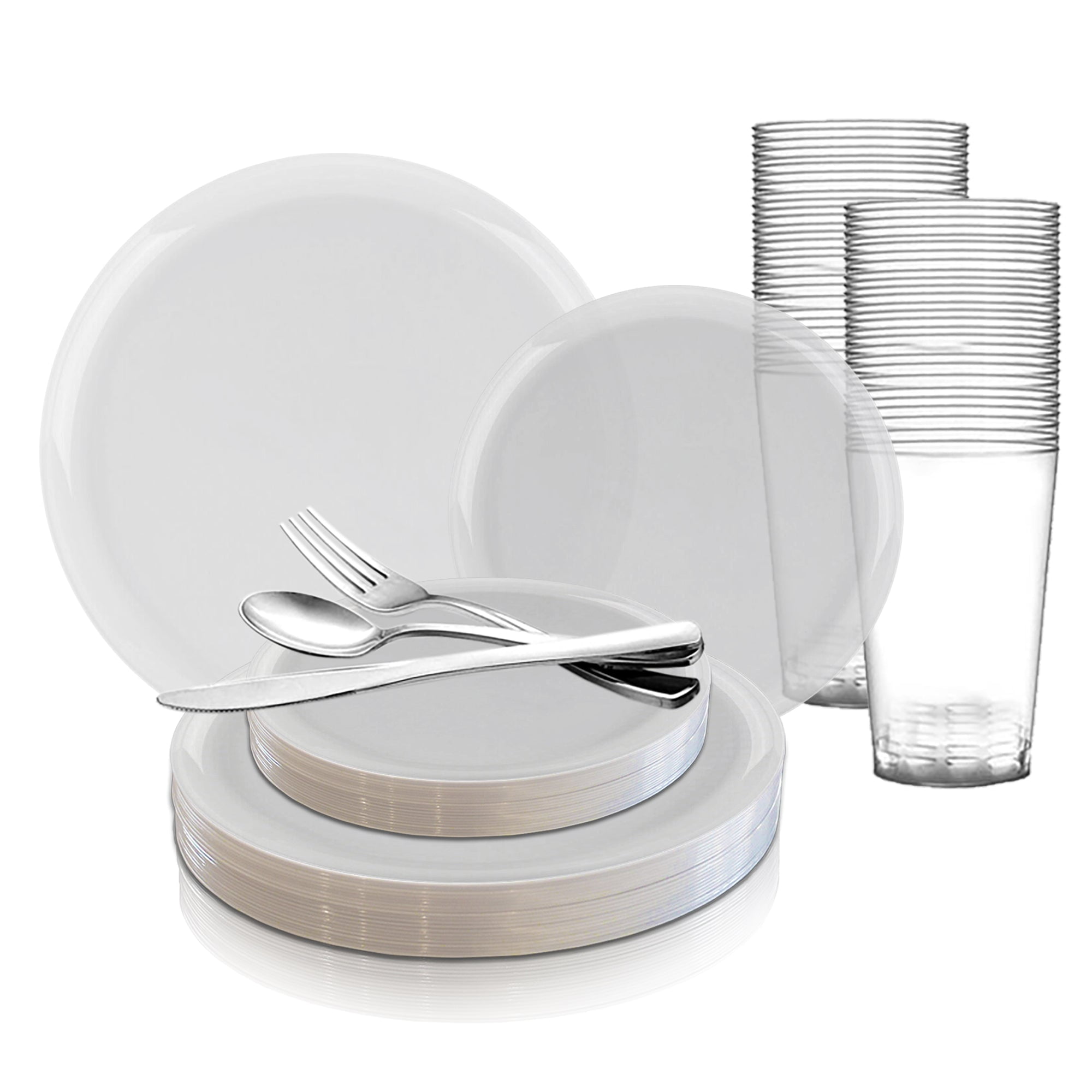 Smarty Clear Flat Round Disposable Plastic Wedding Value Set (60 Guests ...