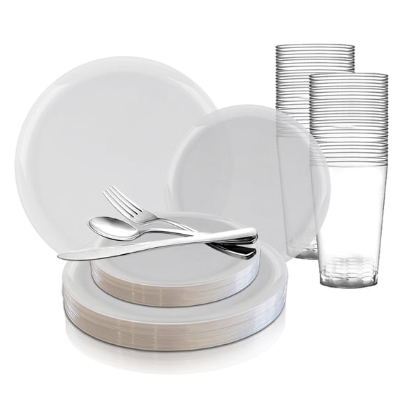 Smarty Clear Flat Round Disposable Plastic Wedding Value Set (60 Guests ...