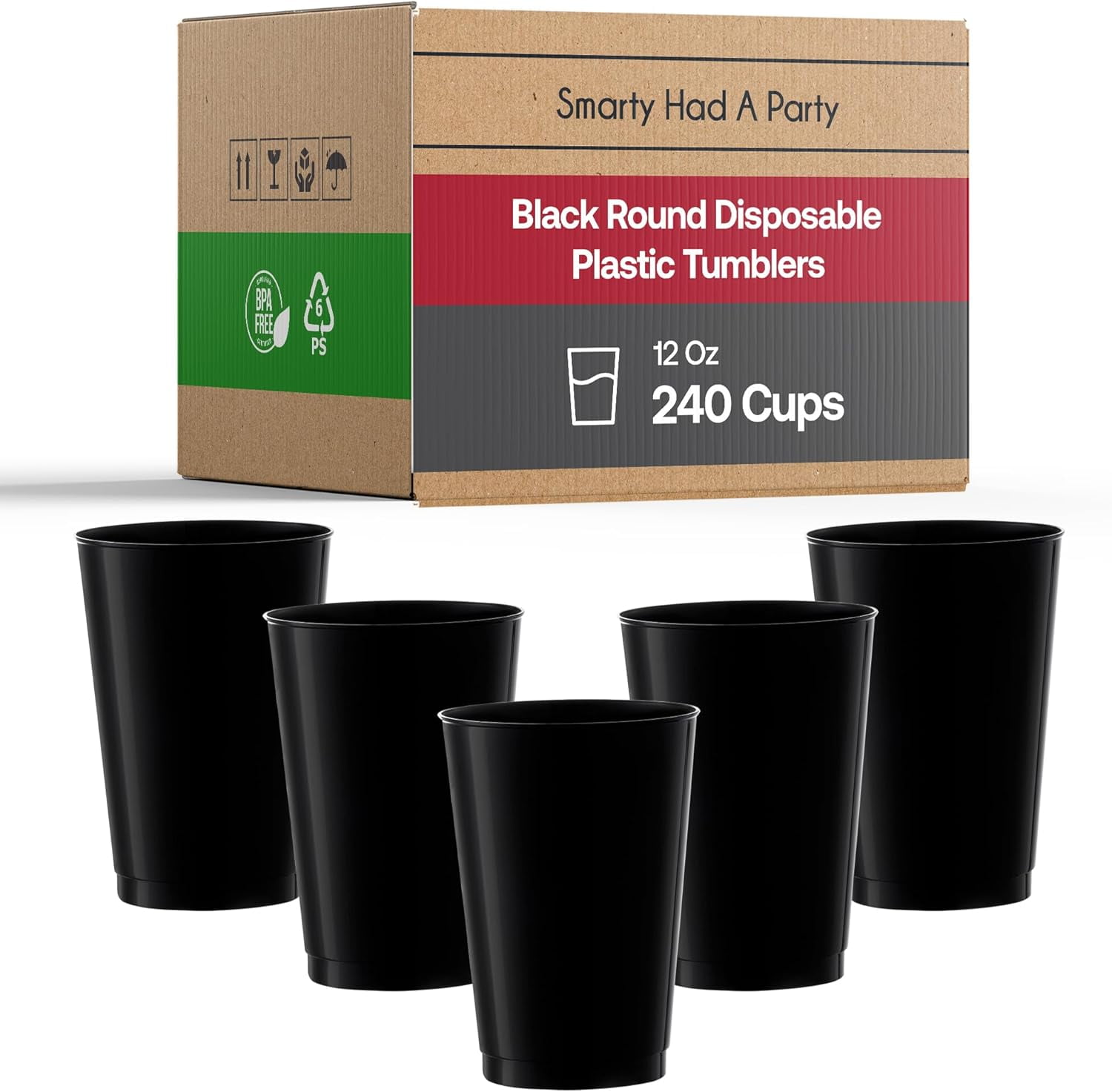 Smarty Had A Party 12 oz Black Tumblers – 240 Disposable Cups for ...