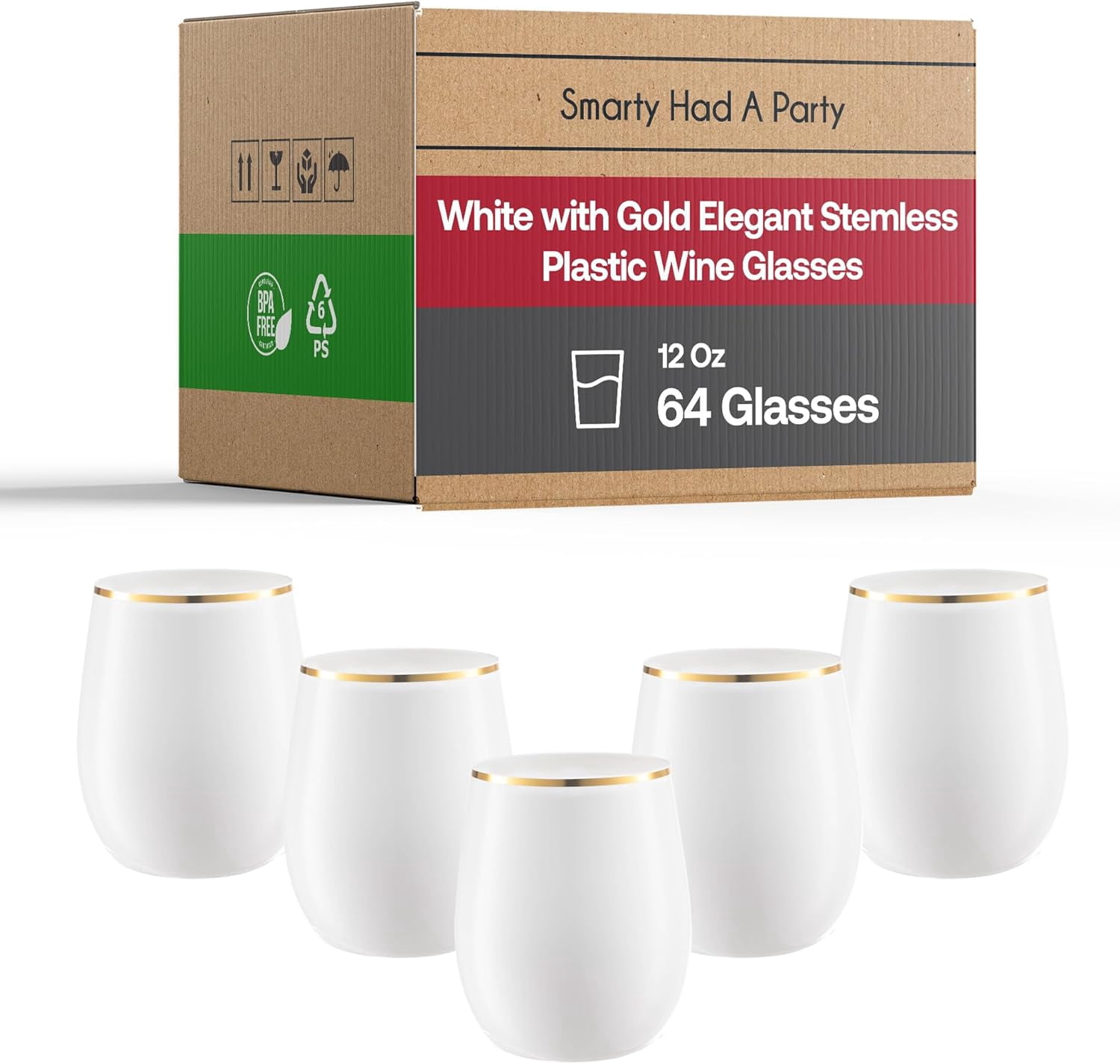 Smarty Had A Party 16 oz Clear Stemless Plastic Wine Glasses ...