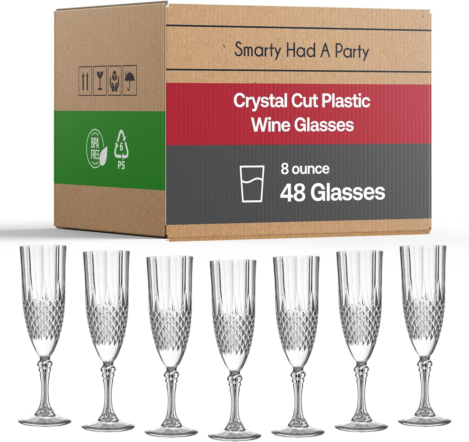 Smarty Had A Party 48 Clear 8 oz Crystal Cut Plastic Champagne Flutes ...