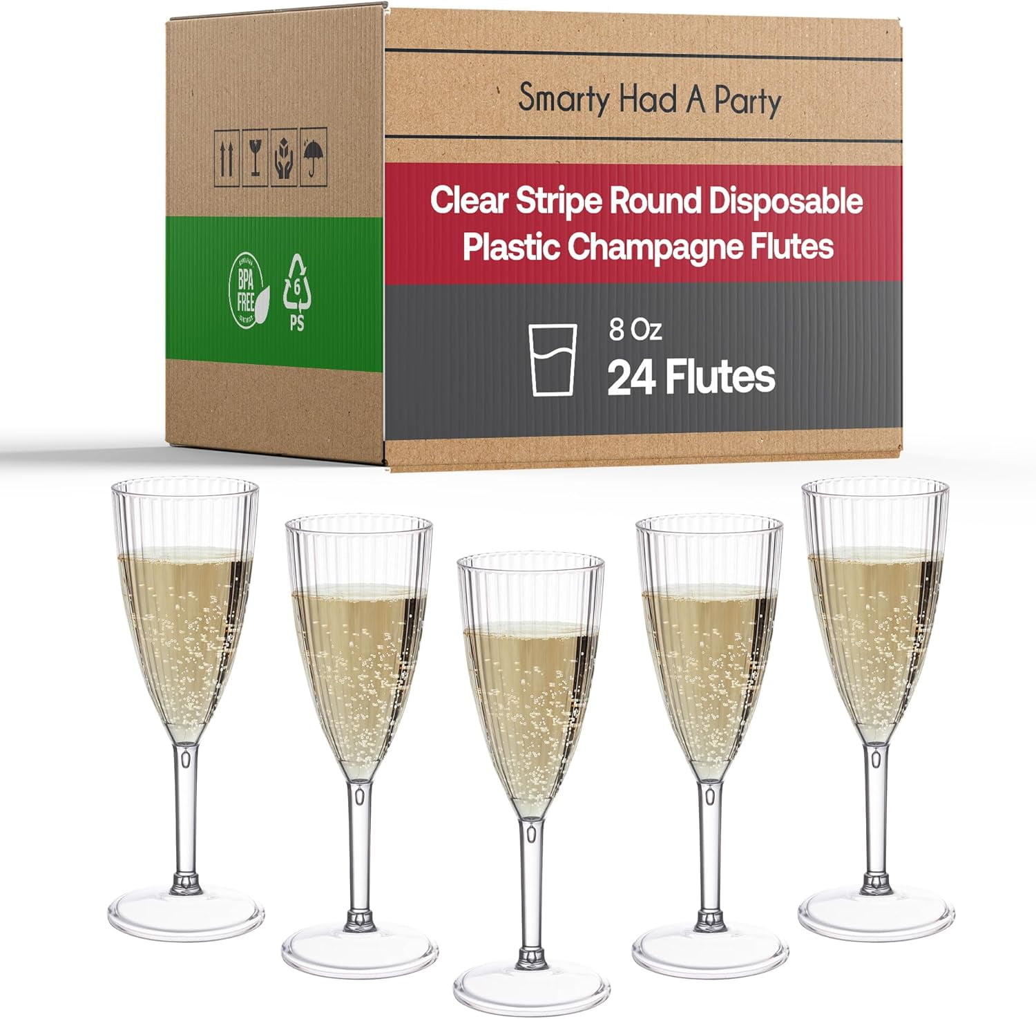 Smarty Had A Party 8 oz Champagne Flutes – 24 Clear Plastic Champagne ...