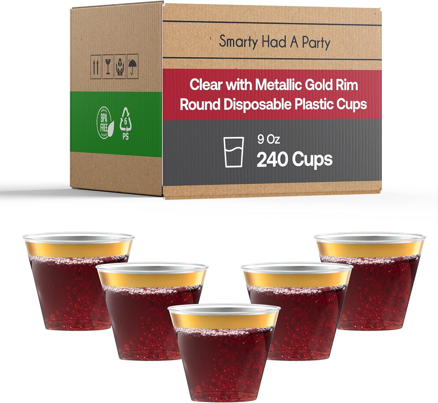 Smarty Had A Party 9 oz Clear Disposable Cups with Gold Rim – 240 ...