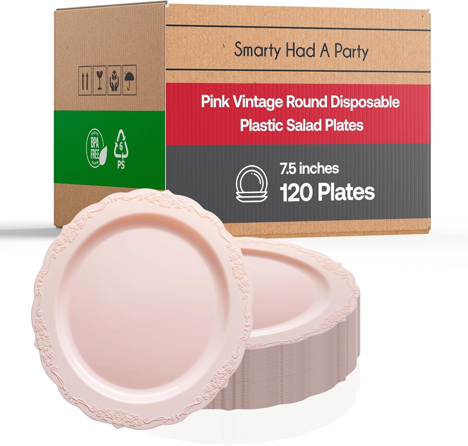 Smarty Had A Party Elegant Disposable Plastic Plates, 7.5" Pink Salad ...