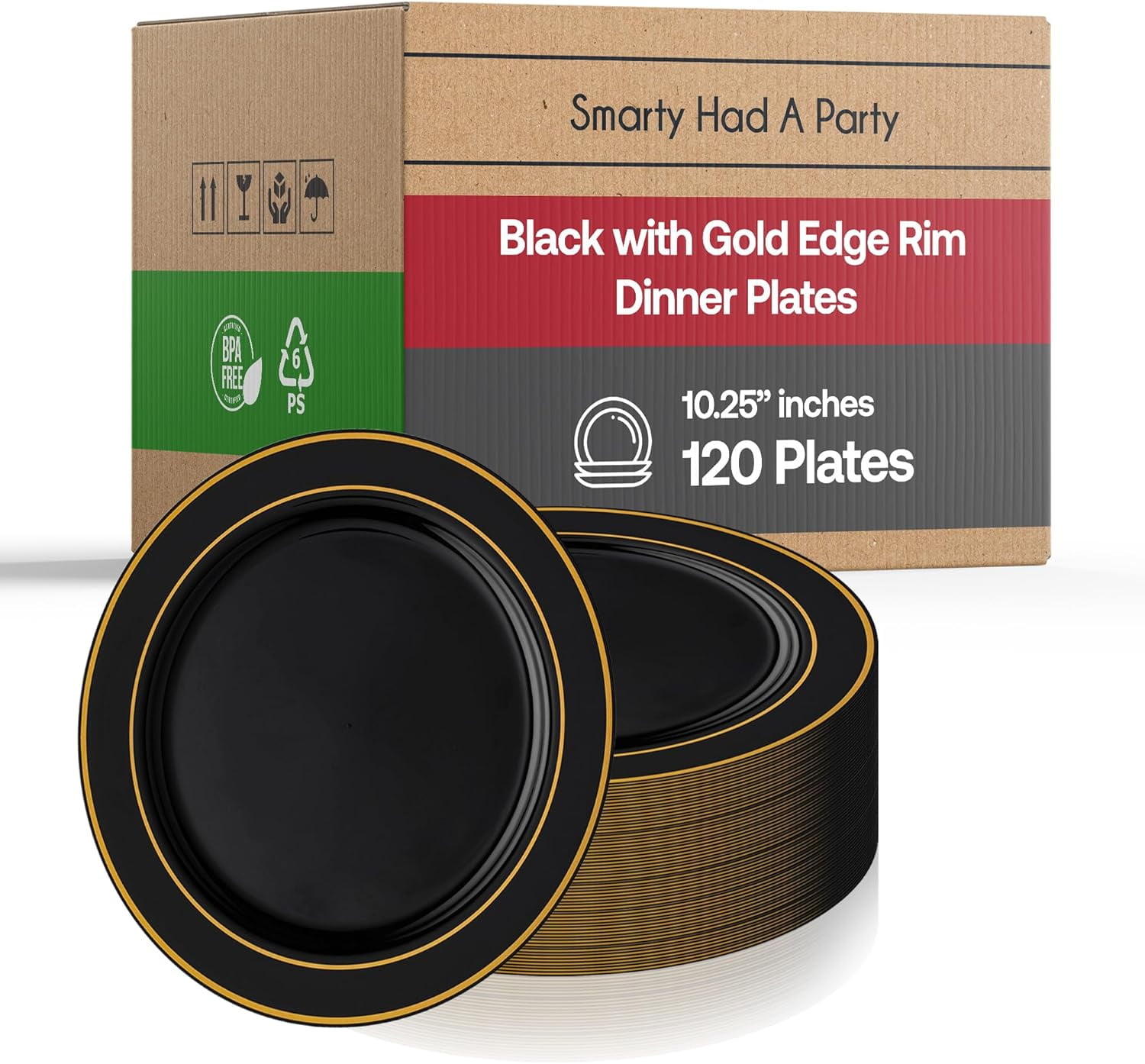Smarty Had A Party 120 Black & Gold Rim Elegant Heavy Duty Disposable ...