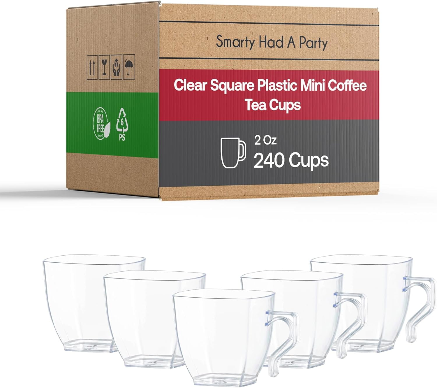 Smarty Had A Party 2 oz Clear Plastic Tea Cups with Handles Set of 240 ...