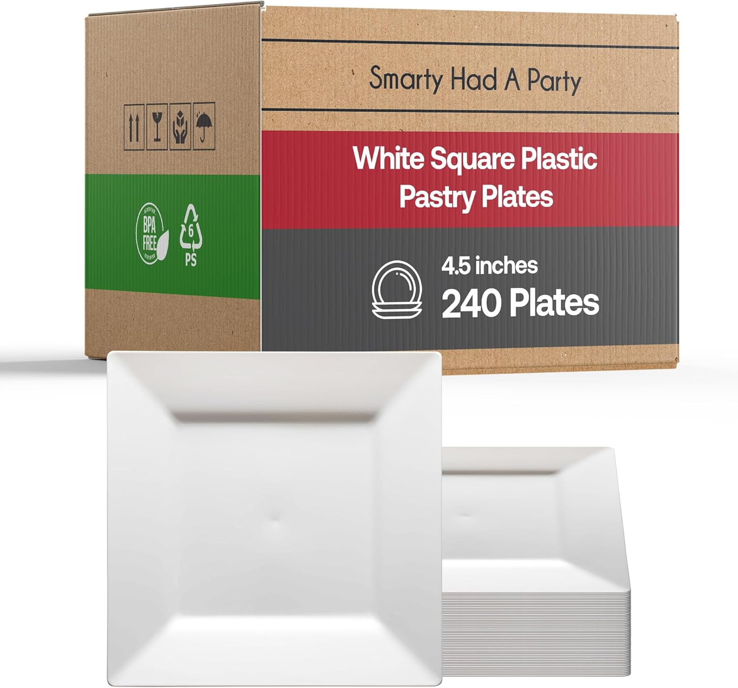 Smarty Had A Party 240 Disposable Square White Plastic Dessert Plates ...