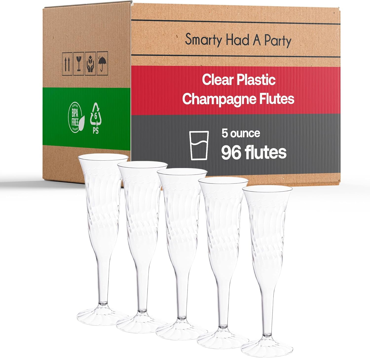 Smarty Had A Party 5 oz Champagne Flutes Pack of 96 Clear Disposable ...
