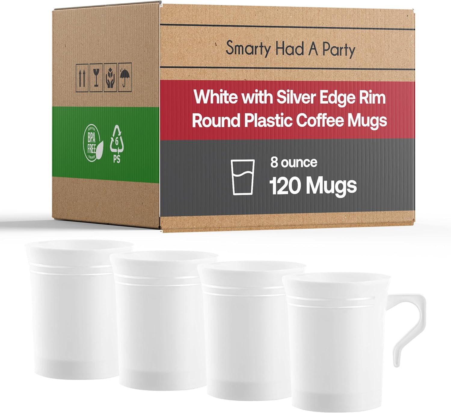 Smarty Had A Party 8 oz White with Silver Plastic Coffee Mugs with ...