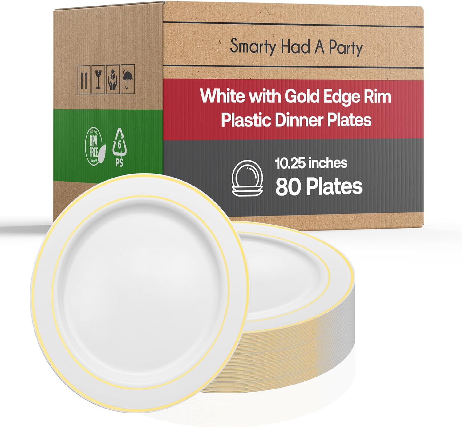 Smarty Had A Party 80 White & Gold Rim Elegant Heavy Duty Disposable ...