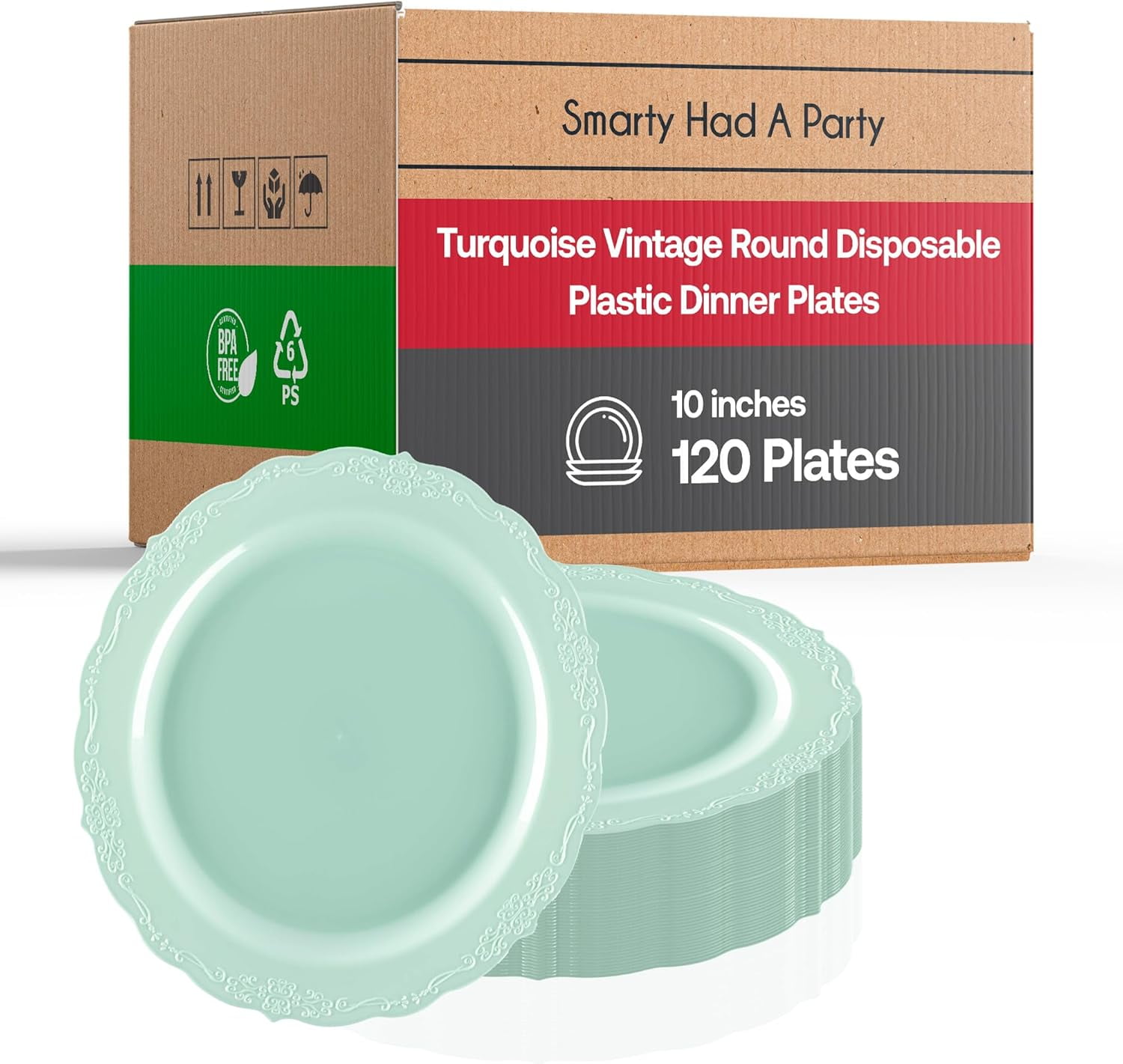 Smarty Had A Party Elegant Disposable Plastic Dinnerware, 10" Turquoise ...