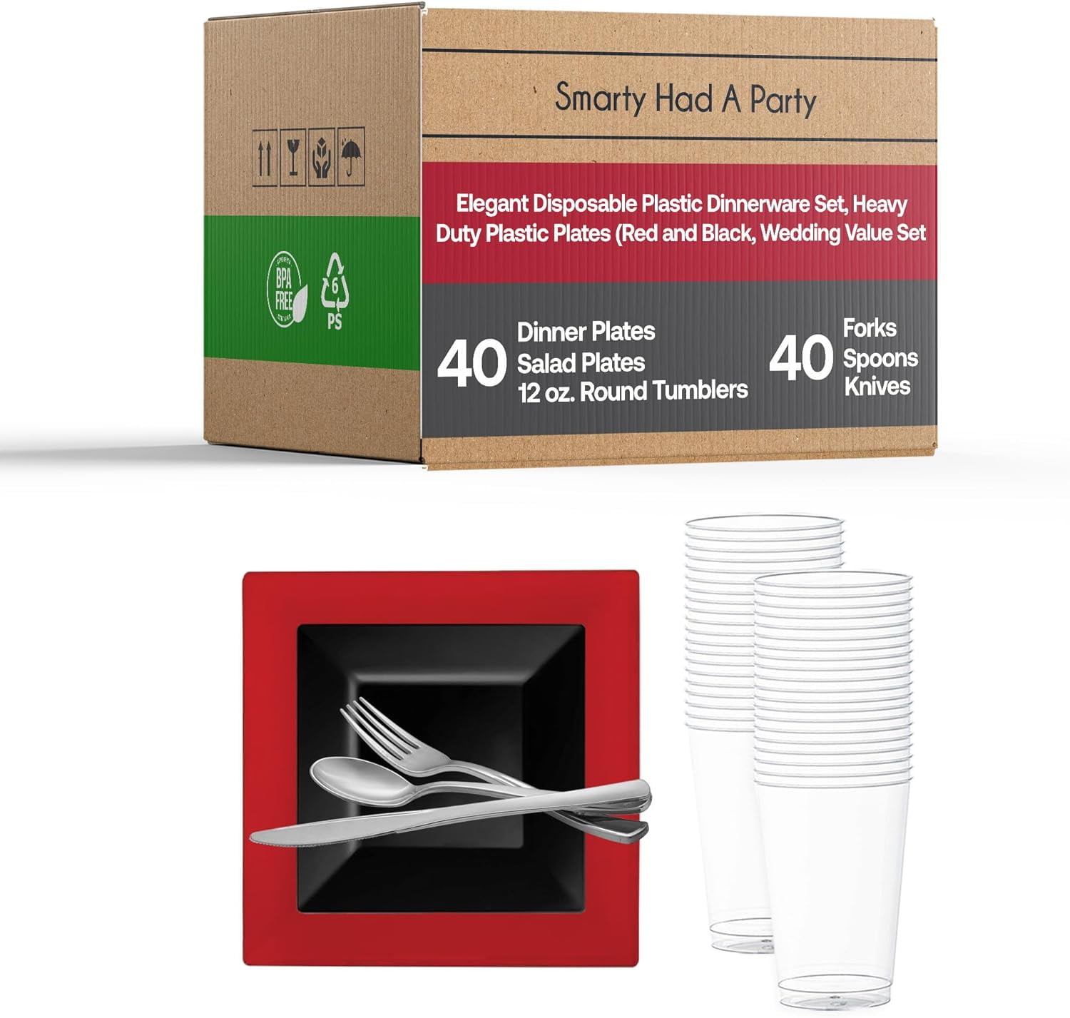 Smarty Had A Party Elegant Disposable Plastic Dinnerware Set, Heavy ...