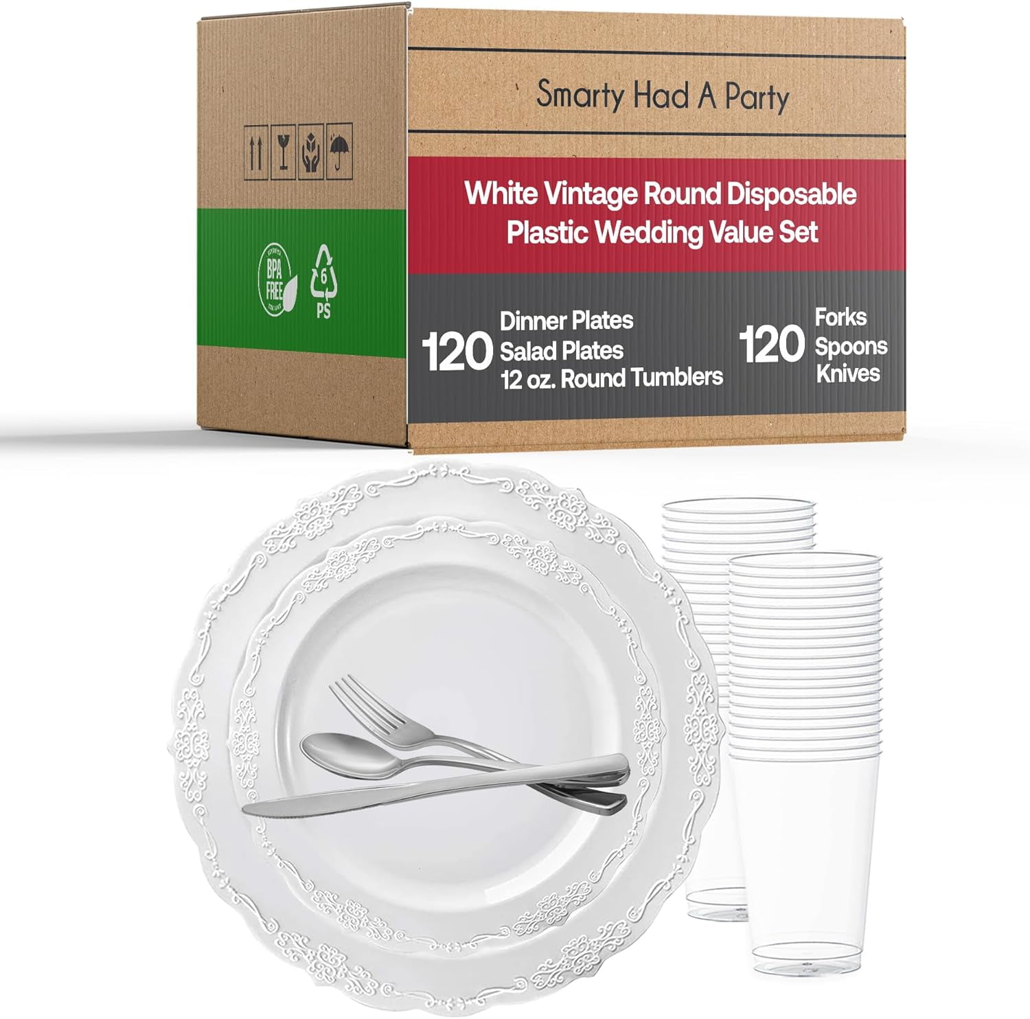 Smarty Had A Party Elegant Plastic Plates Wedding Value Set for 120 ...