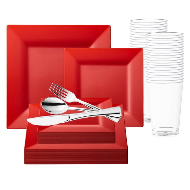 Smarty Red Square Plastic Wedding Value Set (60 Guests) - Walmart ...