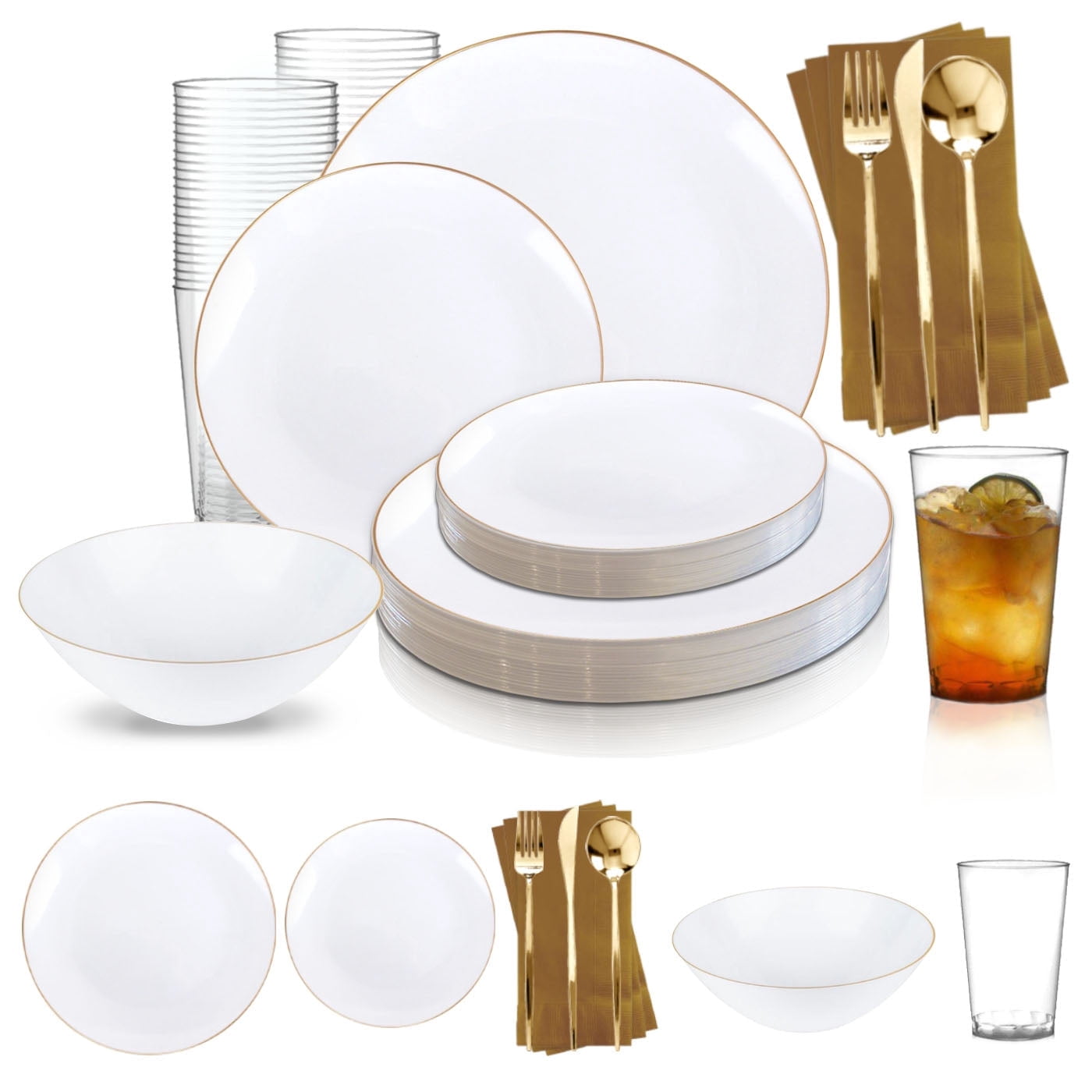 Smarty White with Gold Rim Organic Plastic Grand Wedding Value Set (50 ...
