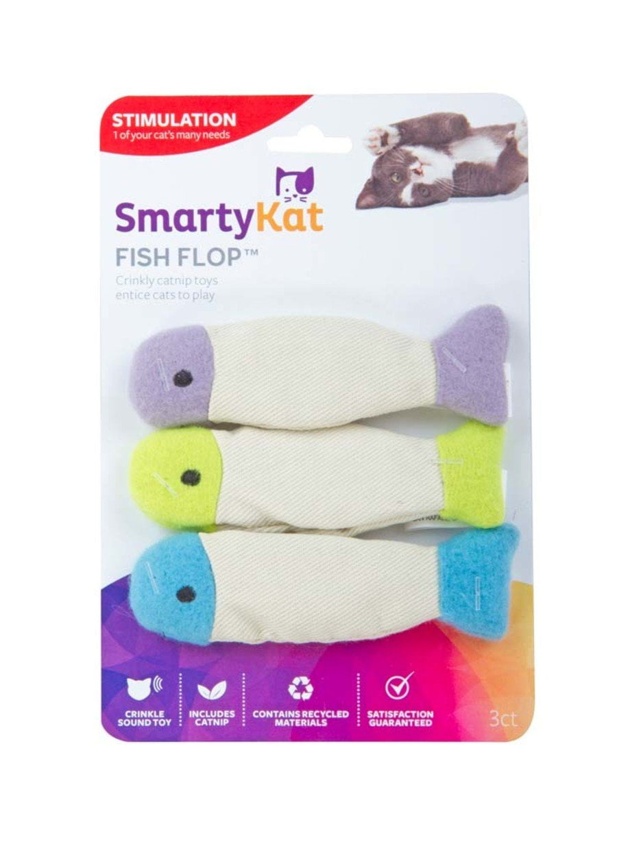 SmartyKat Fish Flop Crinkle Plush Catnip Toy Multi-Color, 3 pk ...