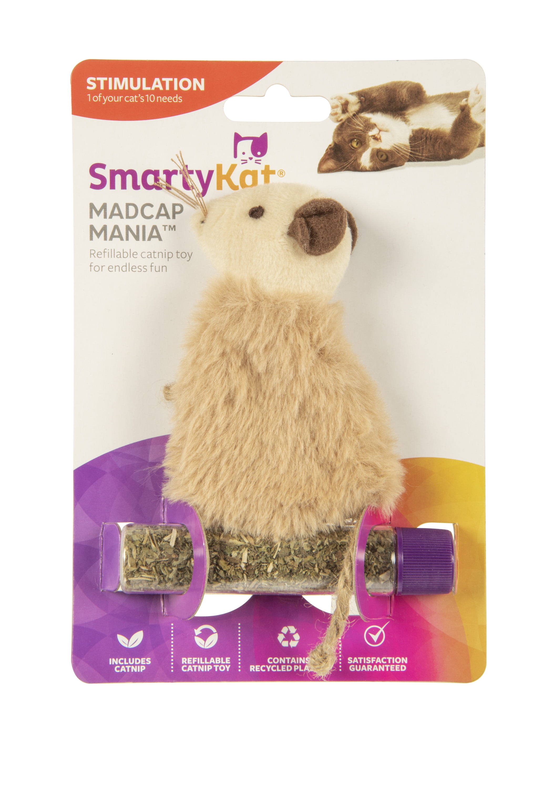 SmartyKat Madcap Mania Mouse, Soft Plush Catnip Cat Toy with String ...