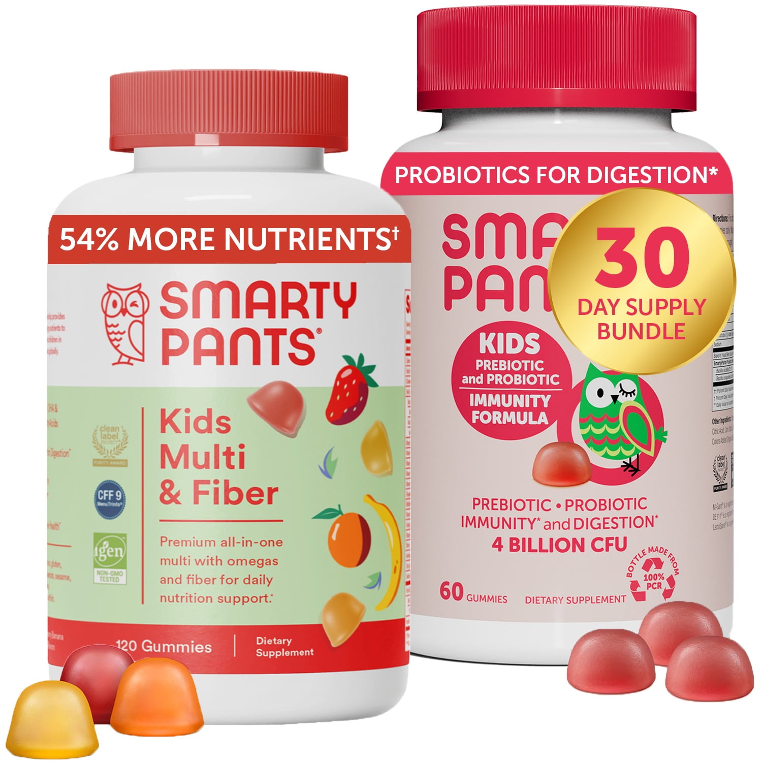 SmartyPants Kids Fiber Multivitamin & Probiotic Gummy Bundle, 30 Day ...