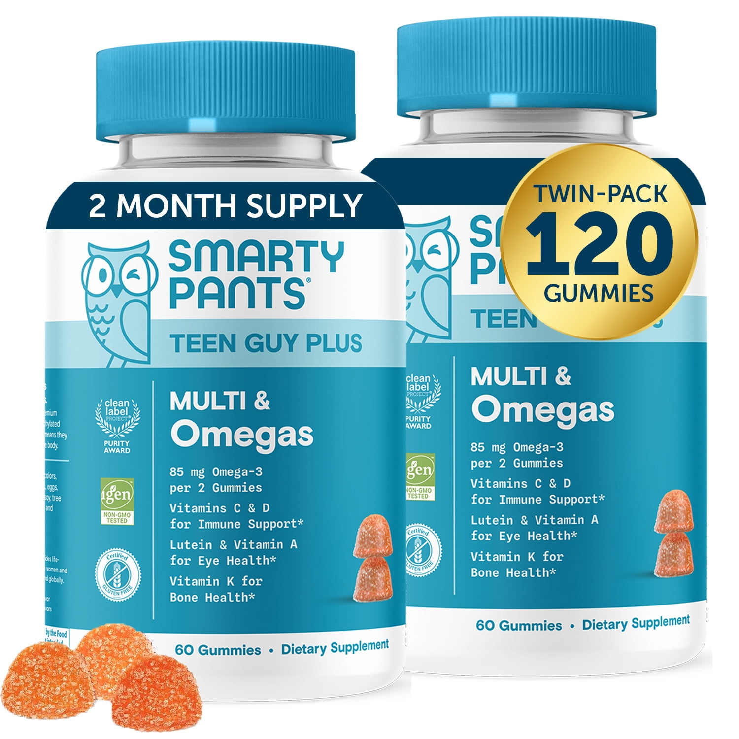 SmartyPants Teen Guy Plus Multi & Omega-3 Gummies 2-Pack, Improved Formula, Delicious Taste, 60 ...