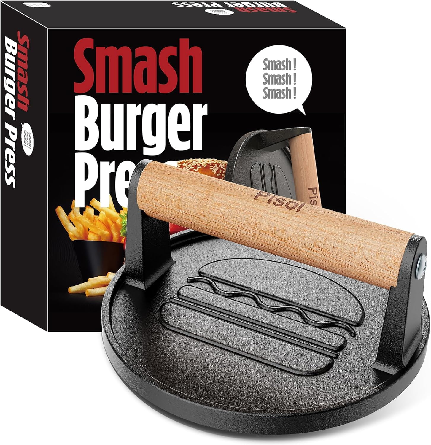 Smash Burger Press, Pre-Seasoned Cast Iron Hamburger Smasher, 2 lb ...